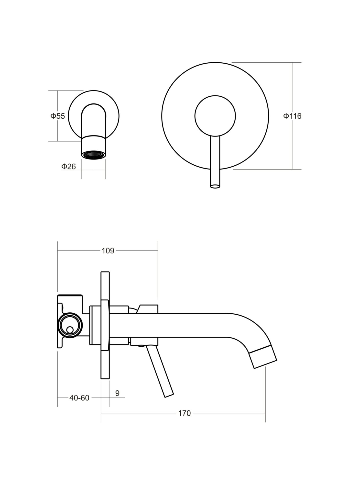 ALDER FLEX Wall Basin/Bath Mixer Set 170mm | kodilo