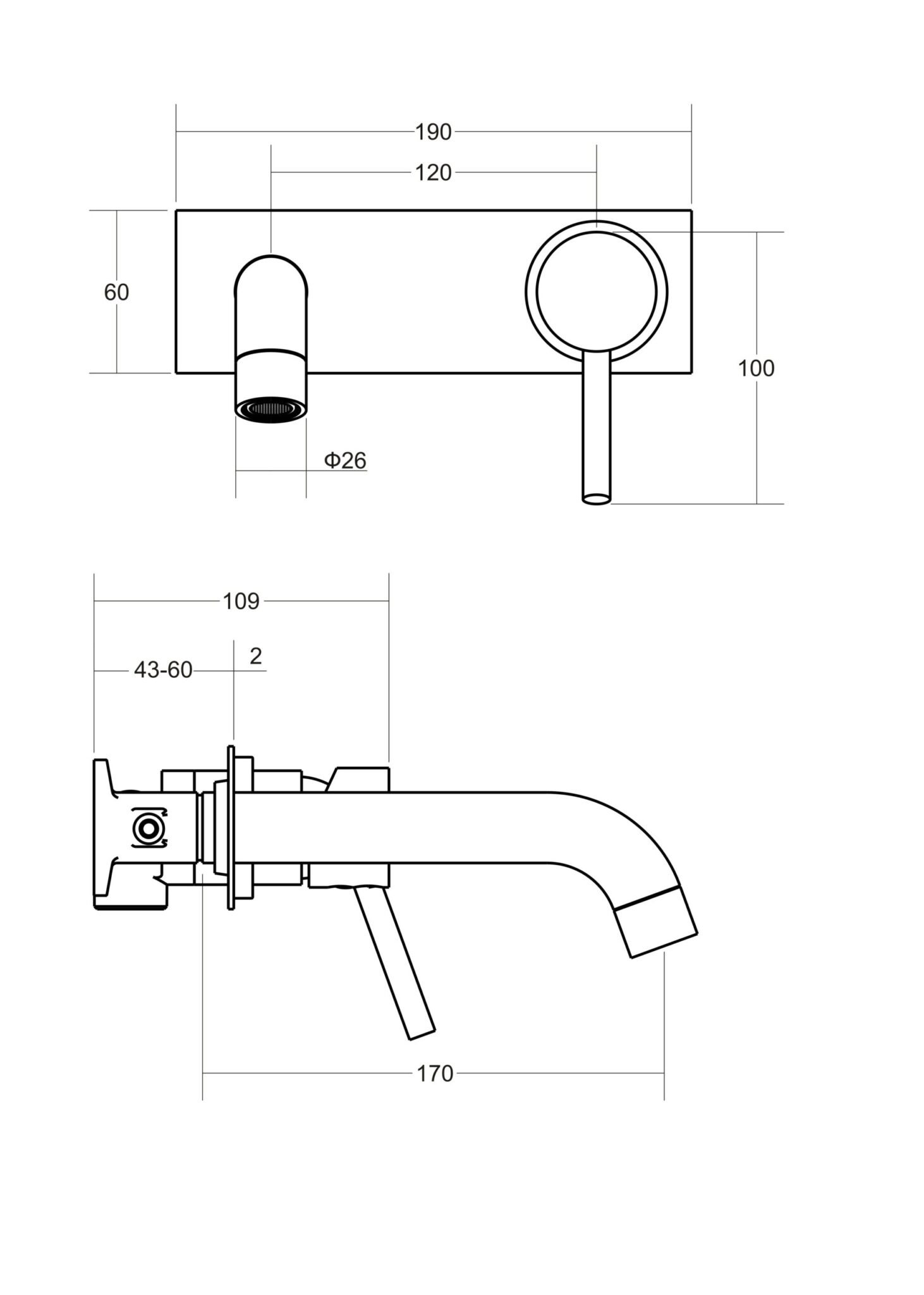 ALDER FLEX Wall Basin/Bath Mixer Set 170mm Backplate | kodilo