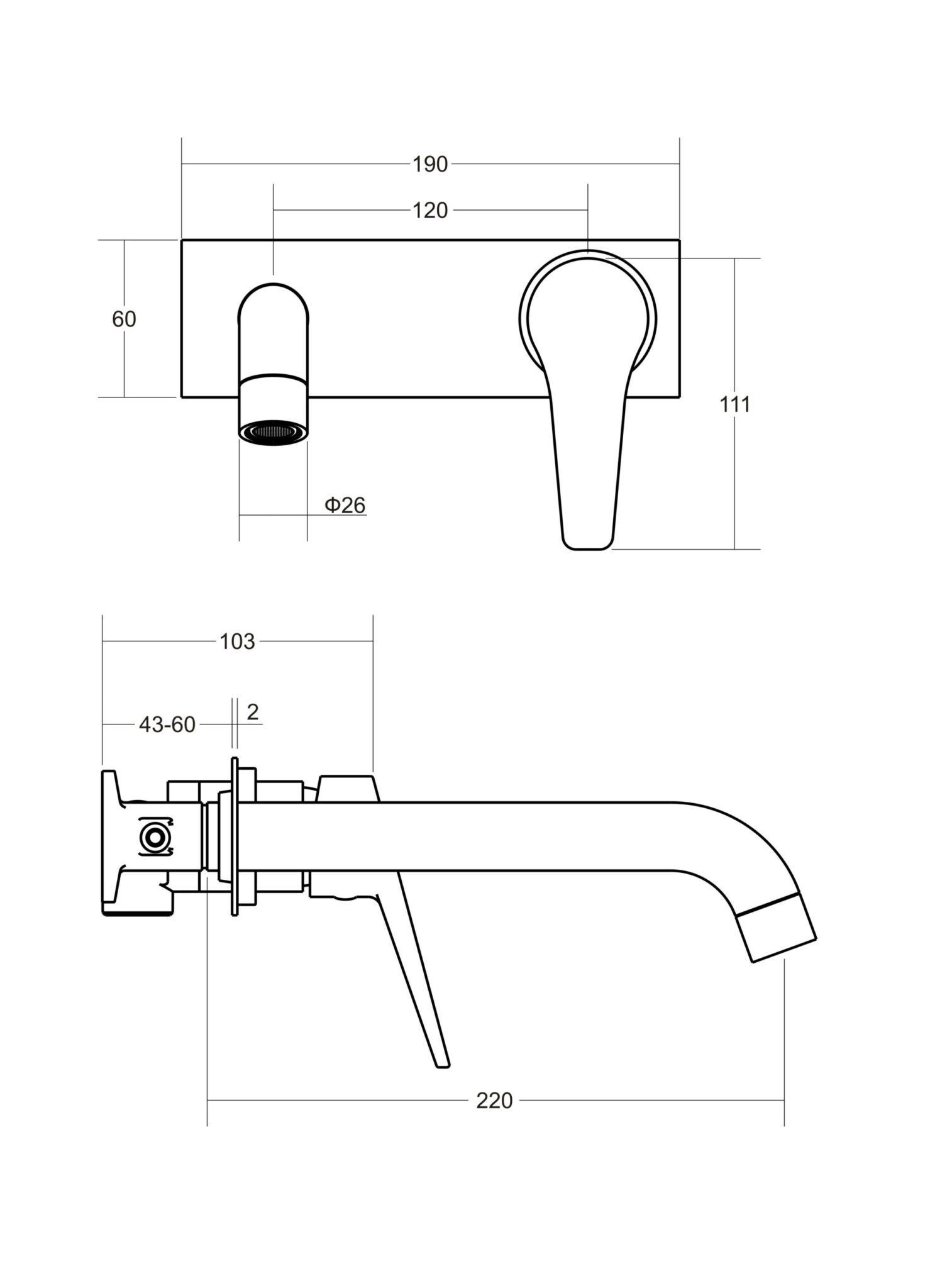 SOHO Wall Basin/Bath Mixer Set 220mm Backplate | kodilo